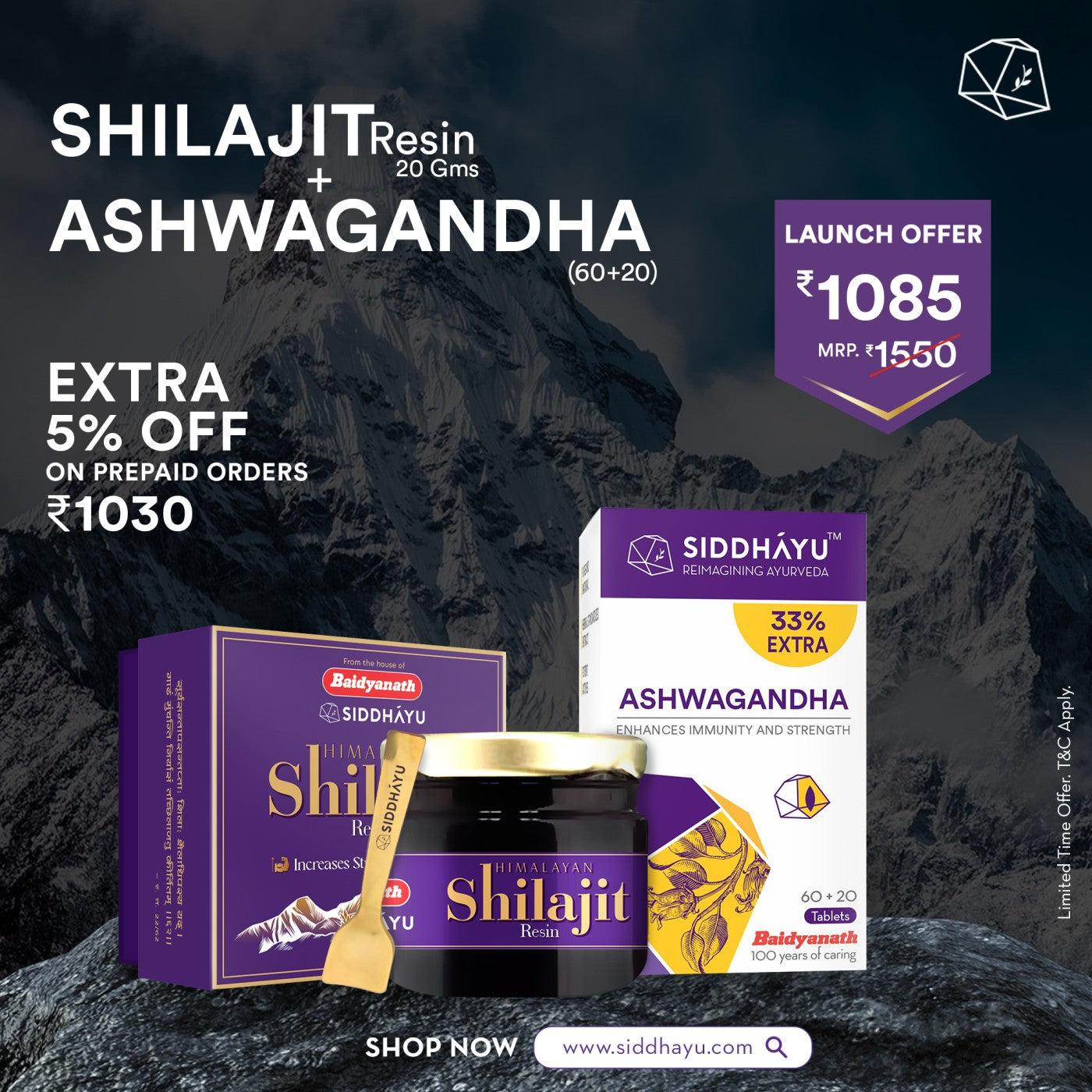 Shilajit resin 20 grams & Ashawagandha 60+20 Tabs Combo – Siddhayu