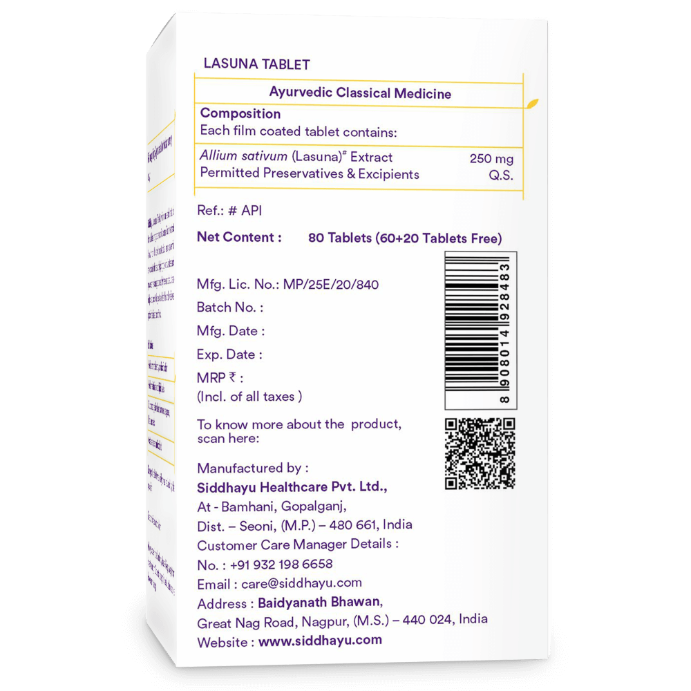 Lasuna - 80 tab And Heart Yogue - 350 ml combo – Siddhayu